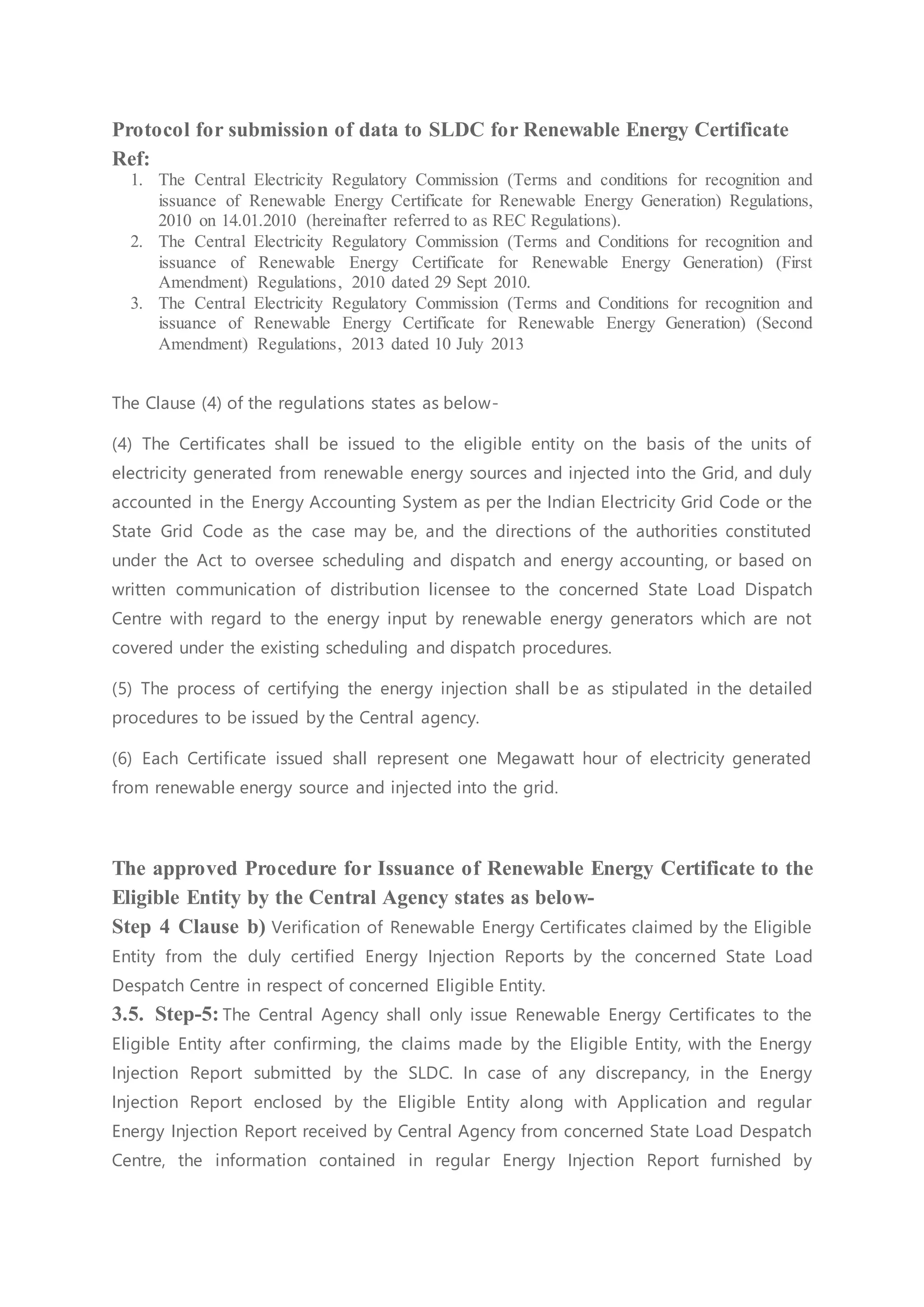 Protocol for submission of data to sldc for renewable energy certificate | DOCX