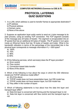 Protocol layering quiz | PDF