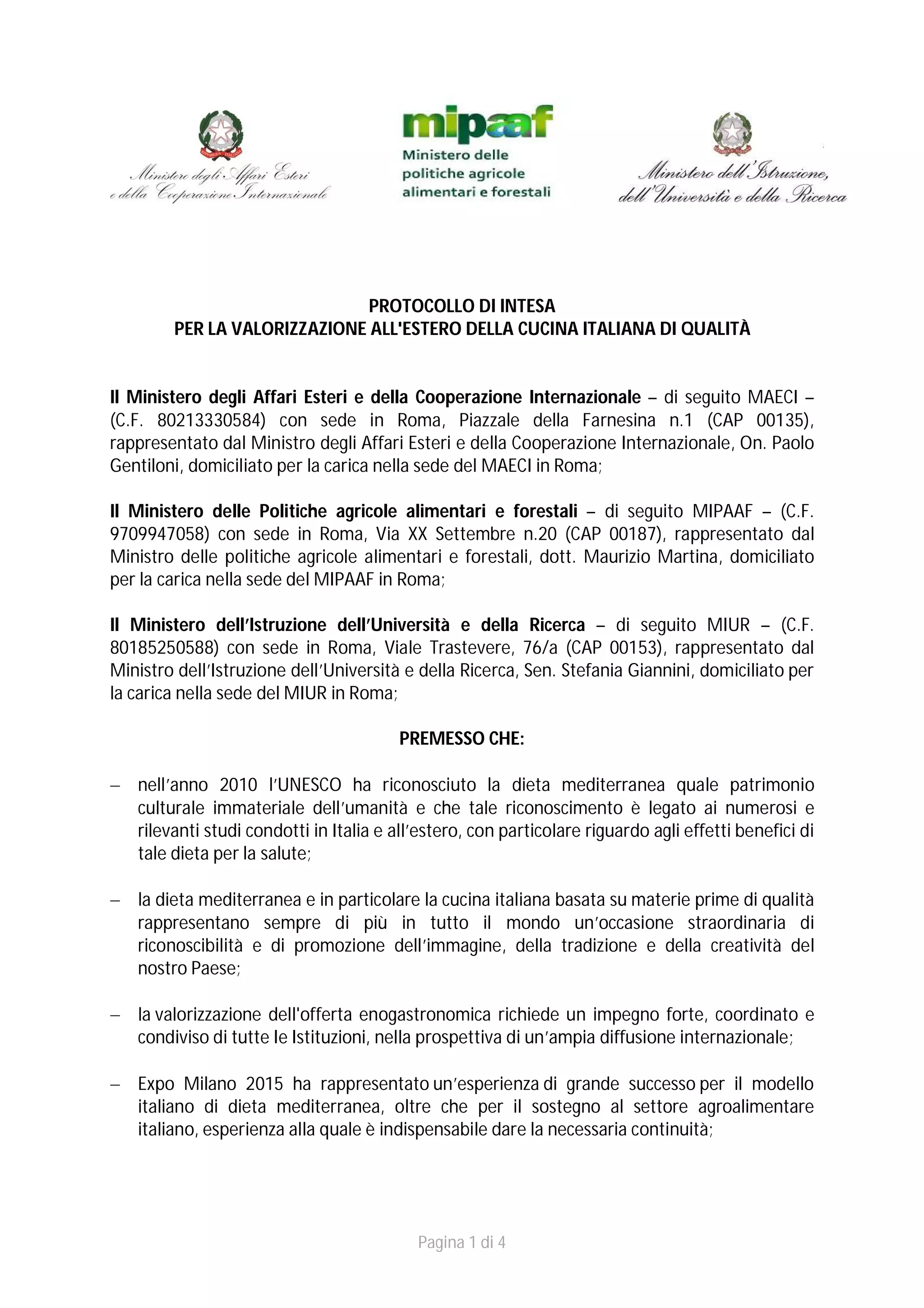 Protocollo d intesa_cucina_qualit__versione_definitiva | PDF