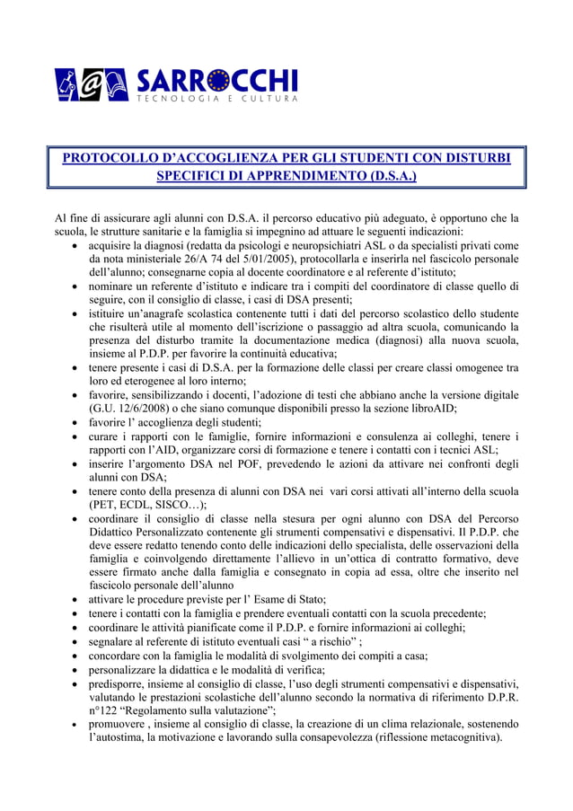 Protocollo studenti dsa | PDF