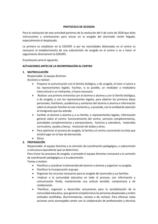 Protocolo de acogida | PDF