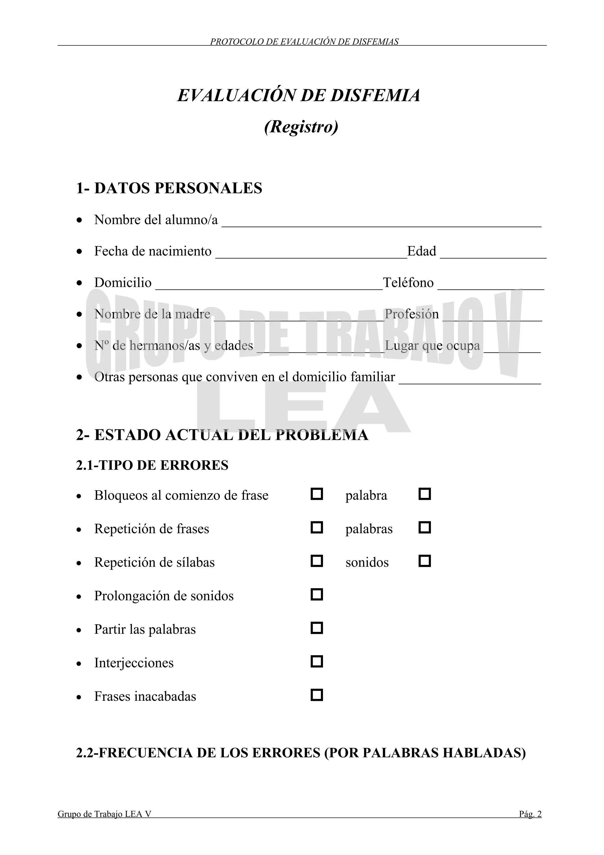 Protocolo de exploracion disfemia | DOC