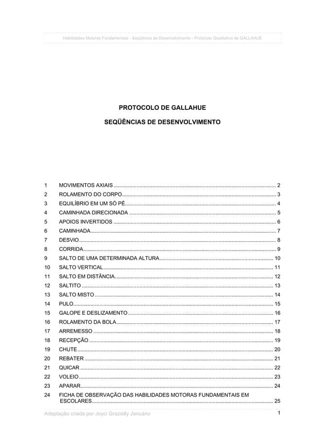 Protocolo de gallahue | PDF