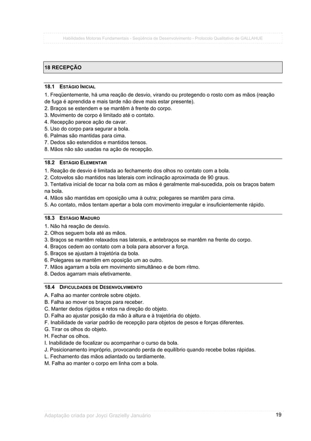 Protocolo de gallahue | PDF