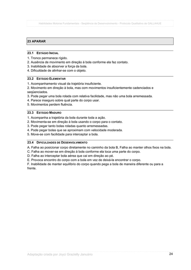 Protocolo de gallahue | PDF