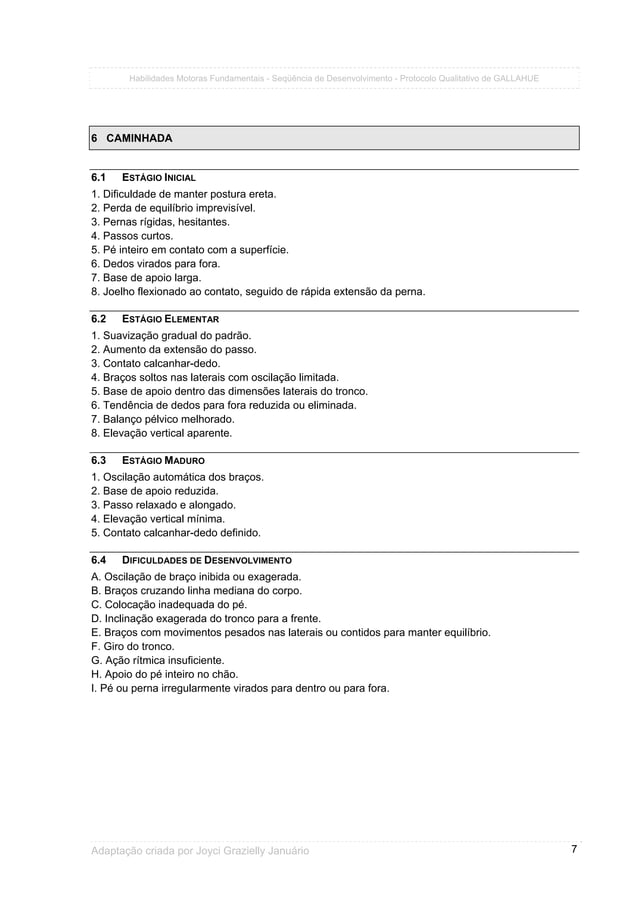 Protocolo de gallahue | PDF