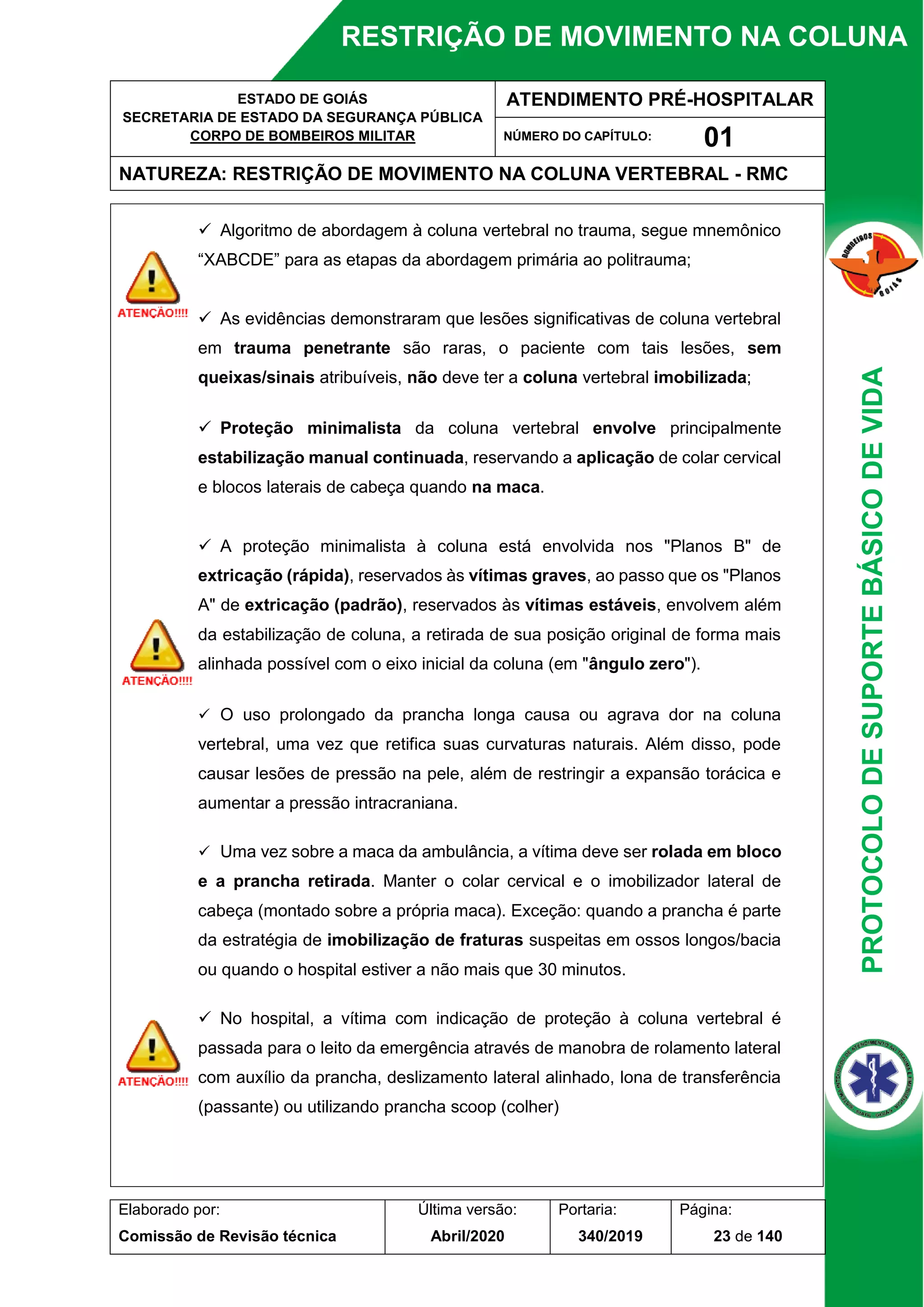 Protocolo para o Suporte Básico de Vida do CBMGO | PDF