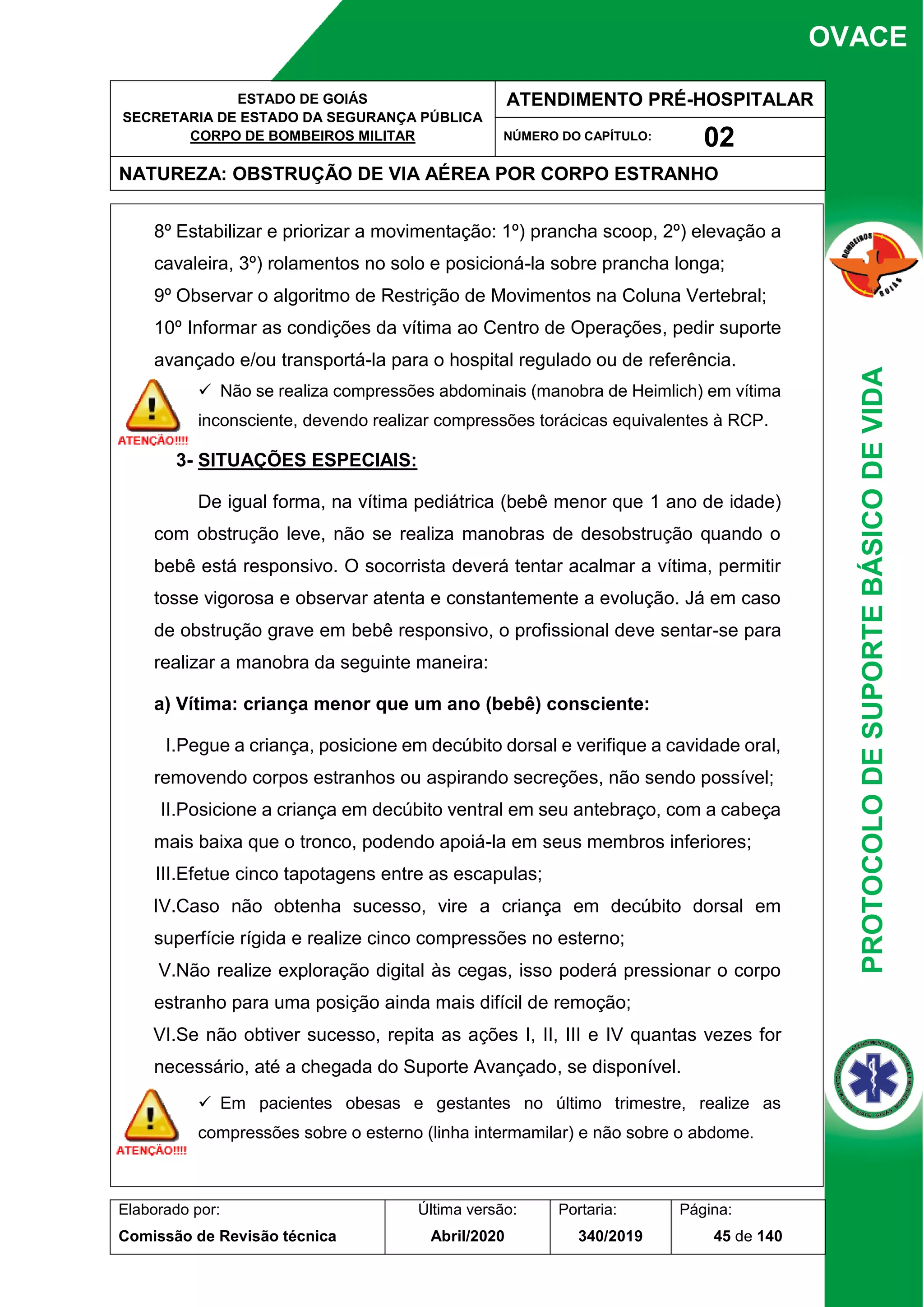 Protocolo para o Suporte Básico de Vida do CBMGO | PDF