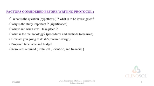 Protocol Writing in Clinical Research | PPT