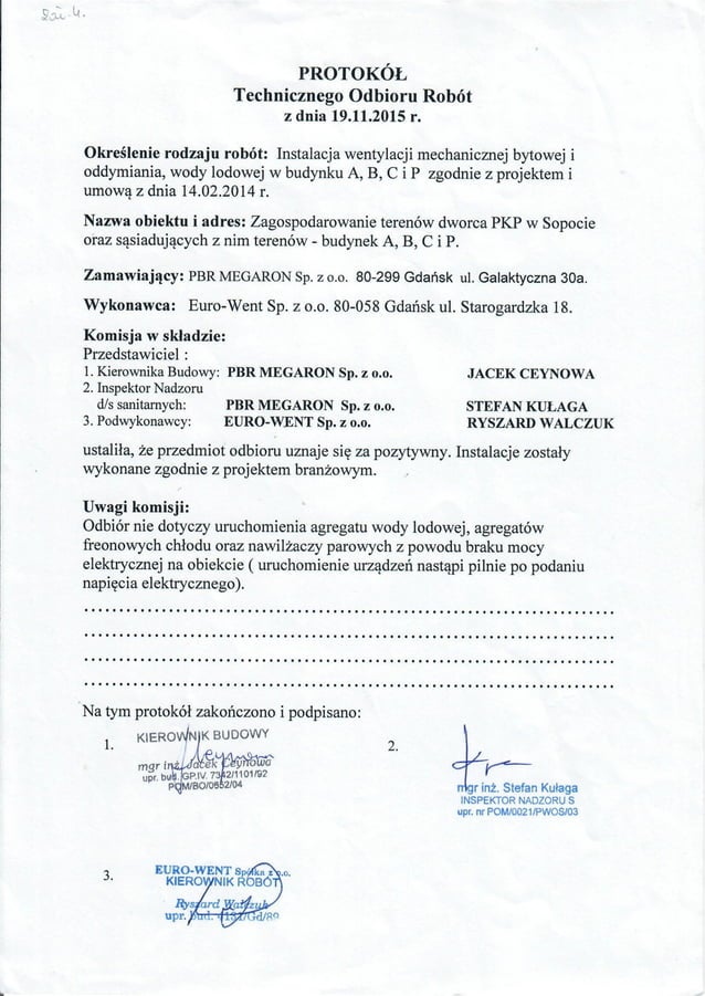 Protokół odbioru końcowego robót - Megaron | PDF