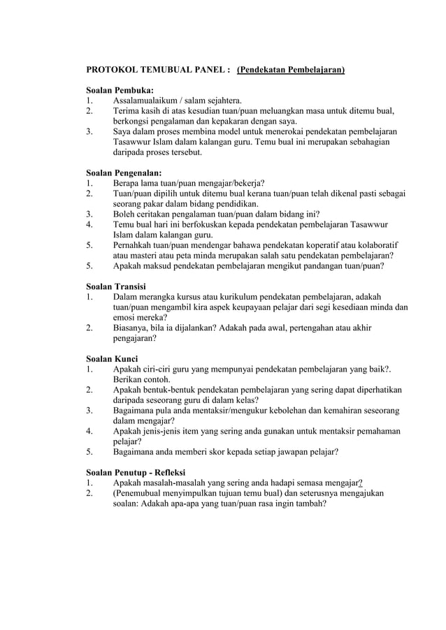 Protokol temubual kajian. | PDF