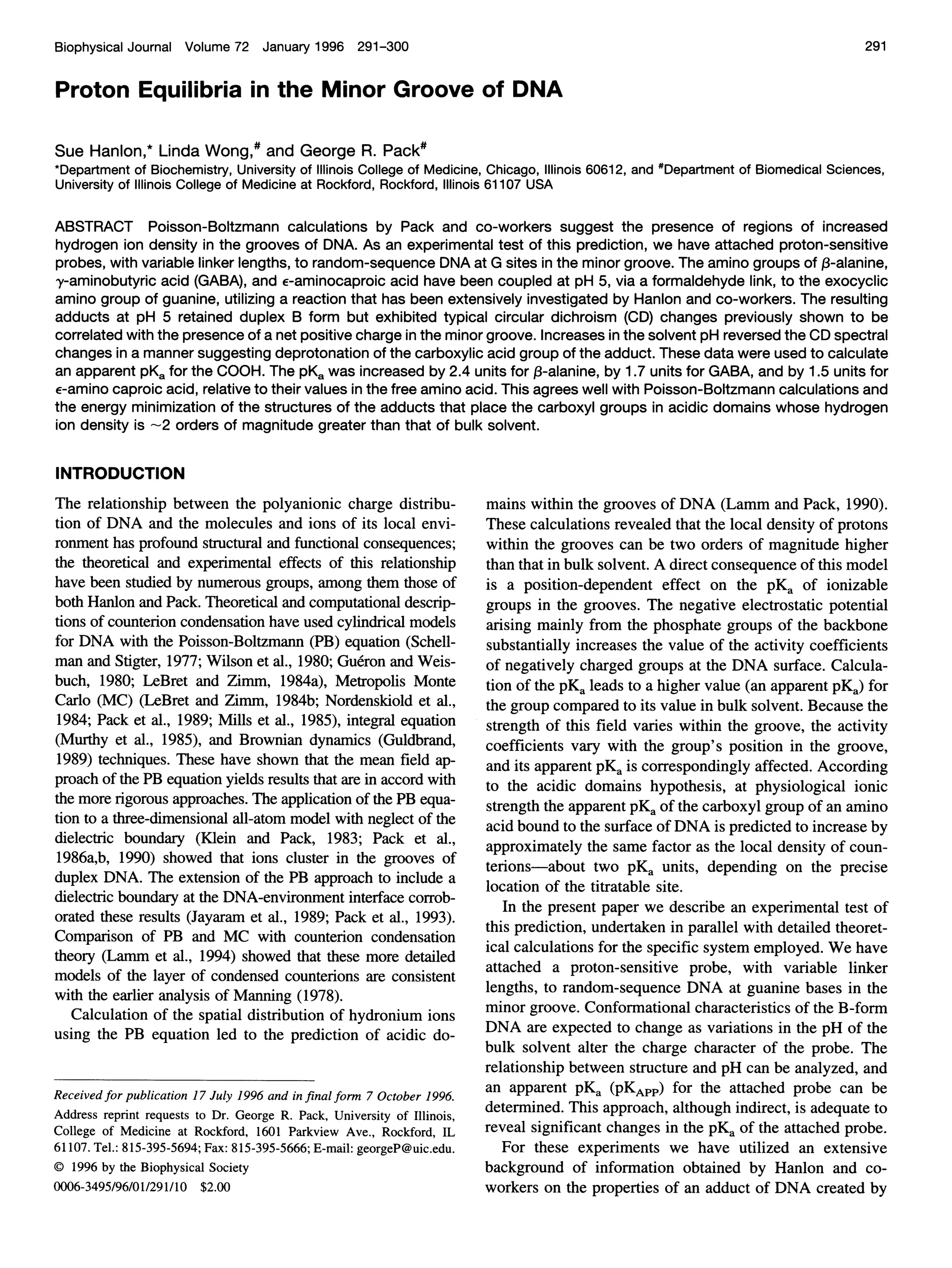 Proton euilibria in minor groove of dna | PDF