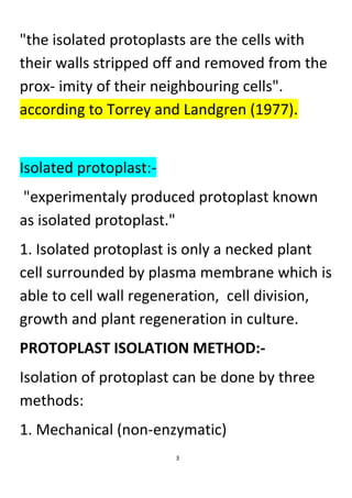 Protoplast culture and fusion | PDF