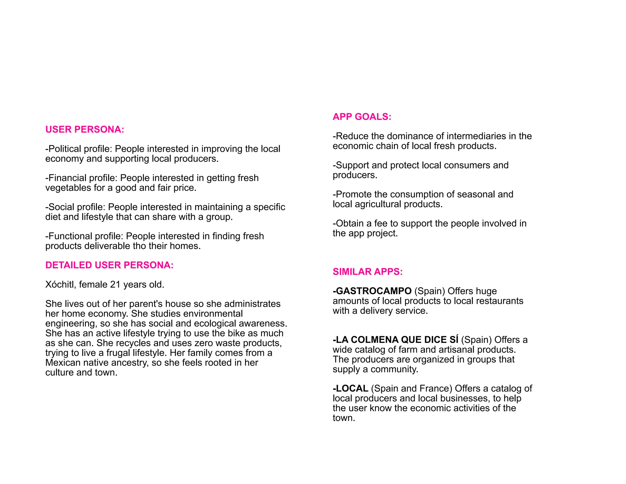 User Profiles and Wireframe Presentation, UX course example | PPT