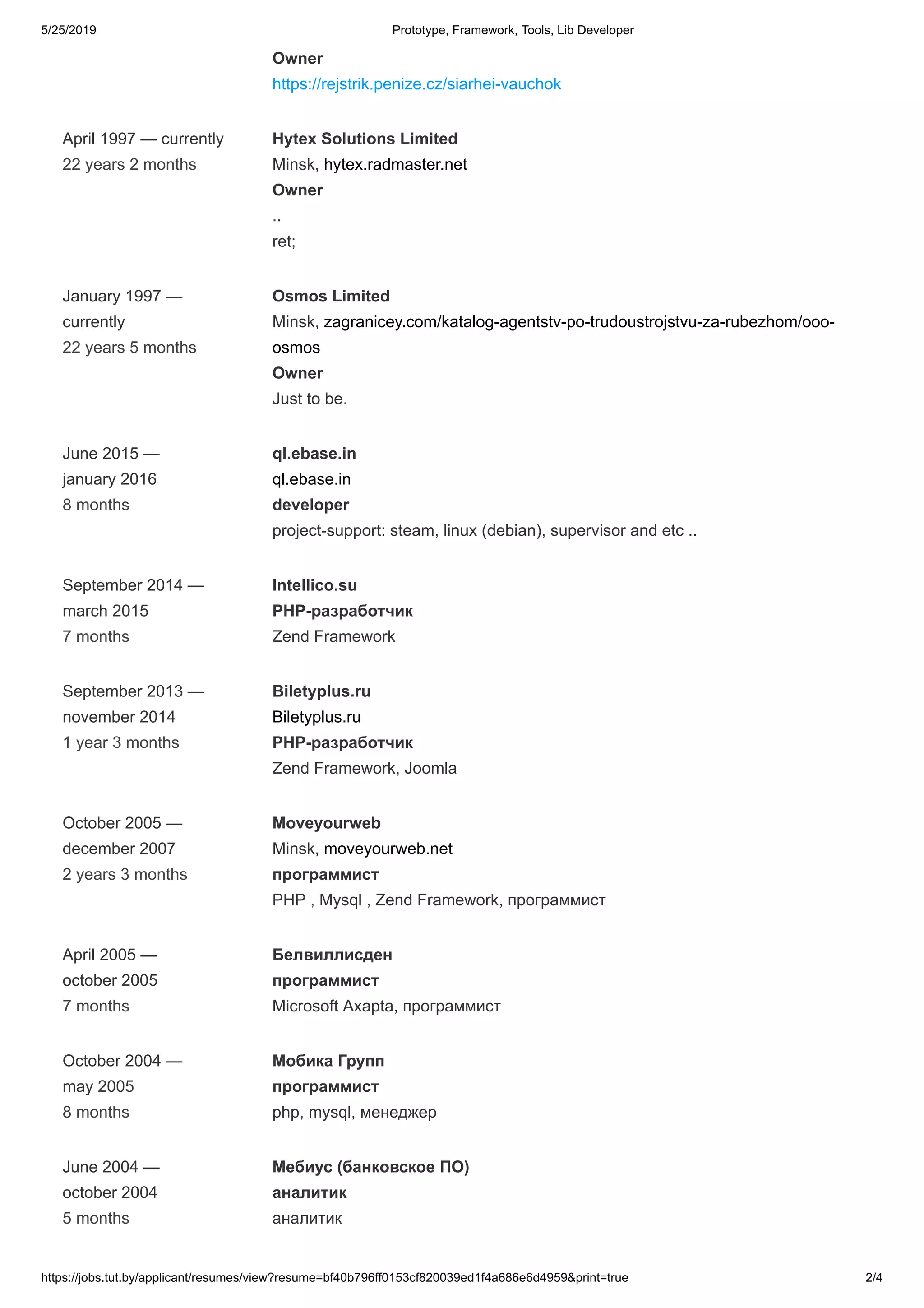 Siarhei M. Vauchok (http://github.com/hs-matty) CV / 25-05-2019 | PDF