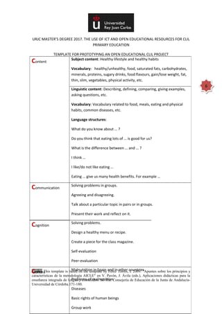 Prototype of a CLIL project: "Live a healthy life" | DOC