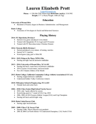 Lauren Prott Soccer CV | PDF