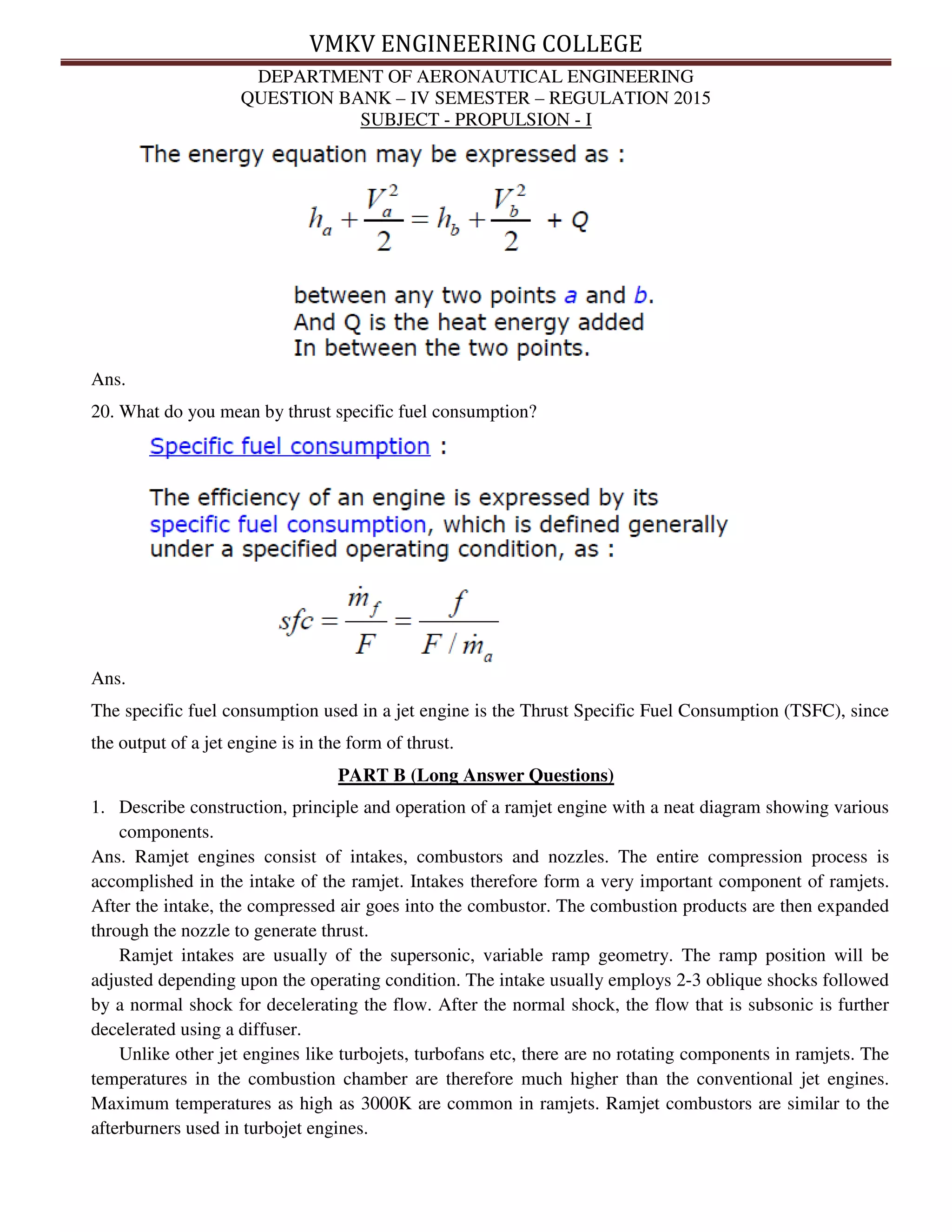 Proulsion I - SOLVED QUESTION BANK - RAMJET ENGINE | PDF