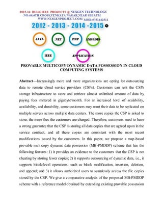 PROVABLE MULTICOPY DYNAMIC DATA POSSESSION IN CLOUD COMPUTING SYSTEMS | DOCX | Cloud Computing ...
