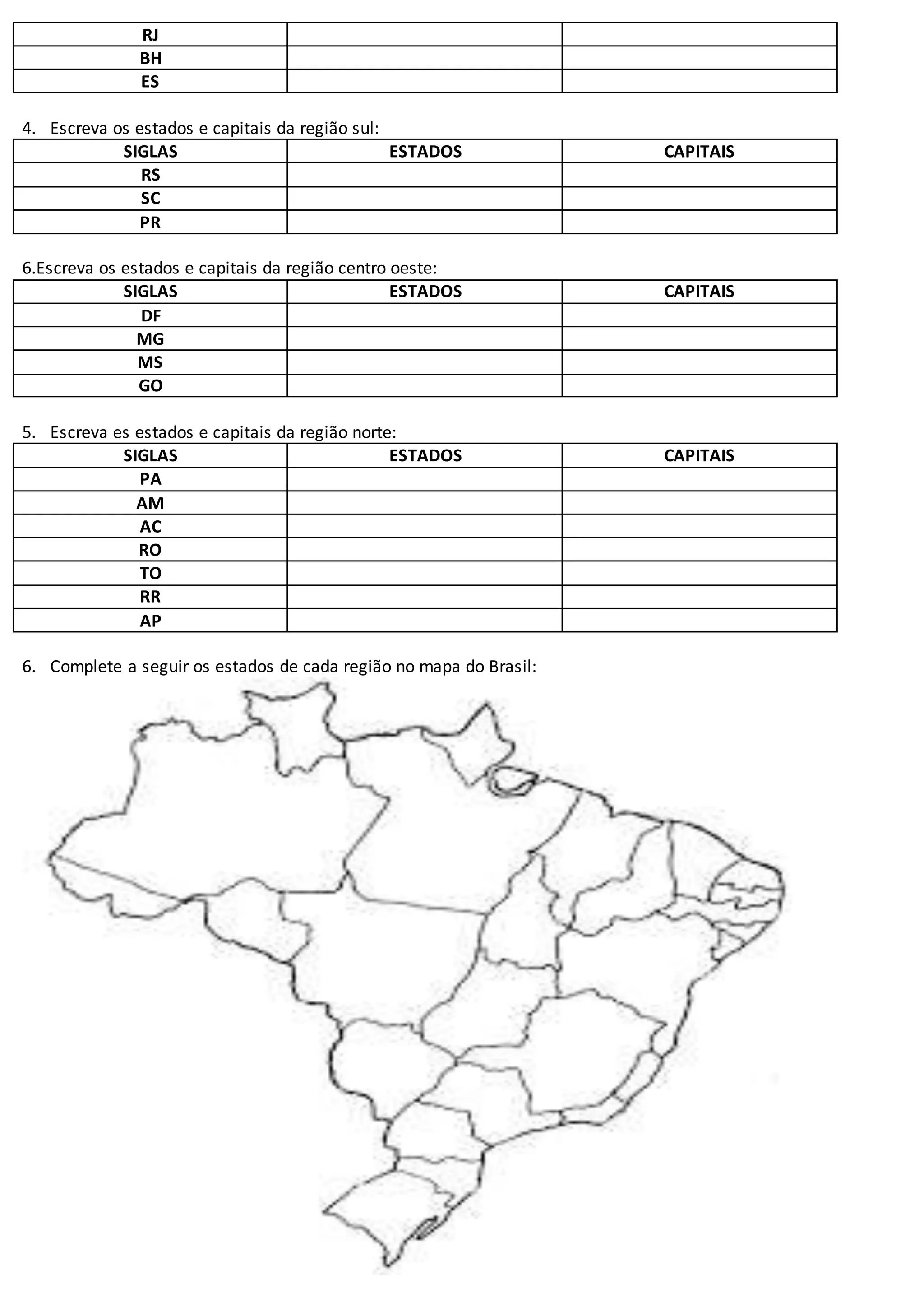 Prova de geografia - bandeiras, mapa, estados, capitais e siglas do ...