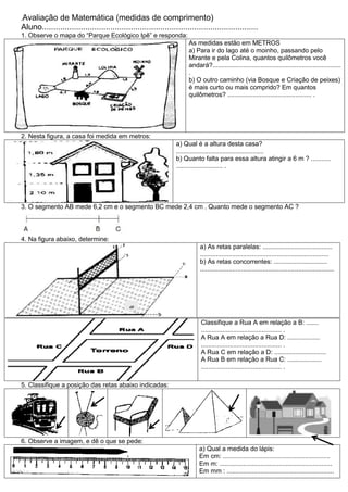 Prova de matematica retas | DOC
