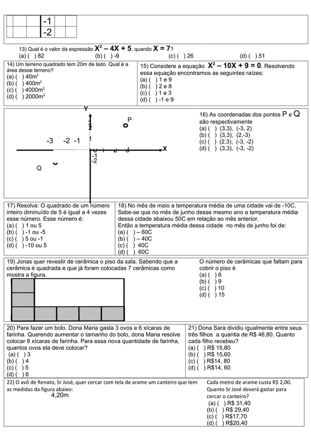 Prova de matematica saeb | PDF