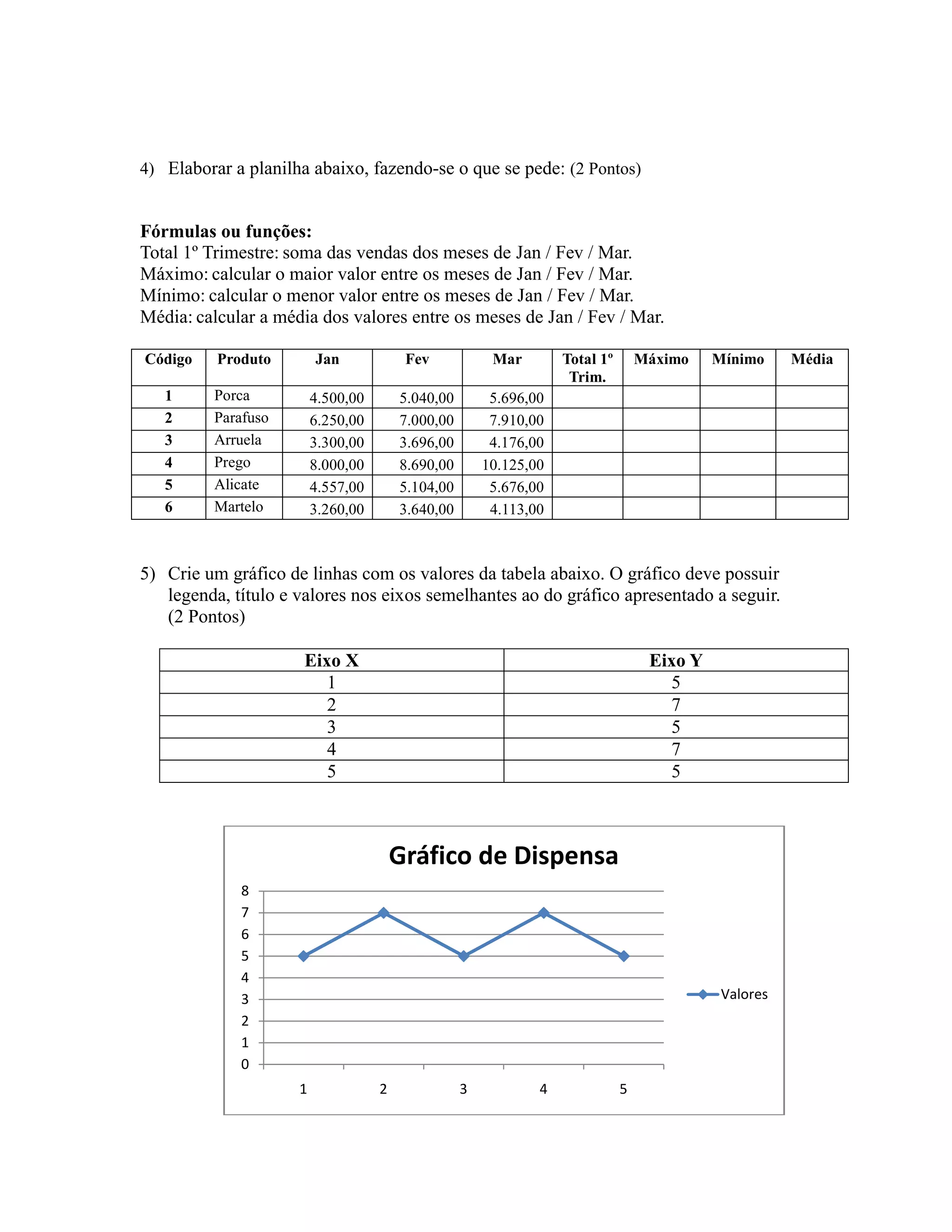 Exercícios de Excel | PDF