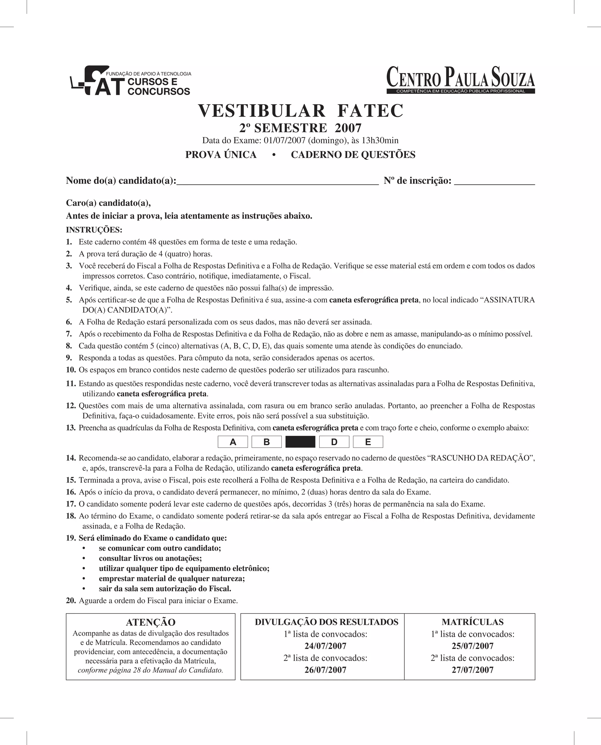 Prova fatec 2-2007 | PDF