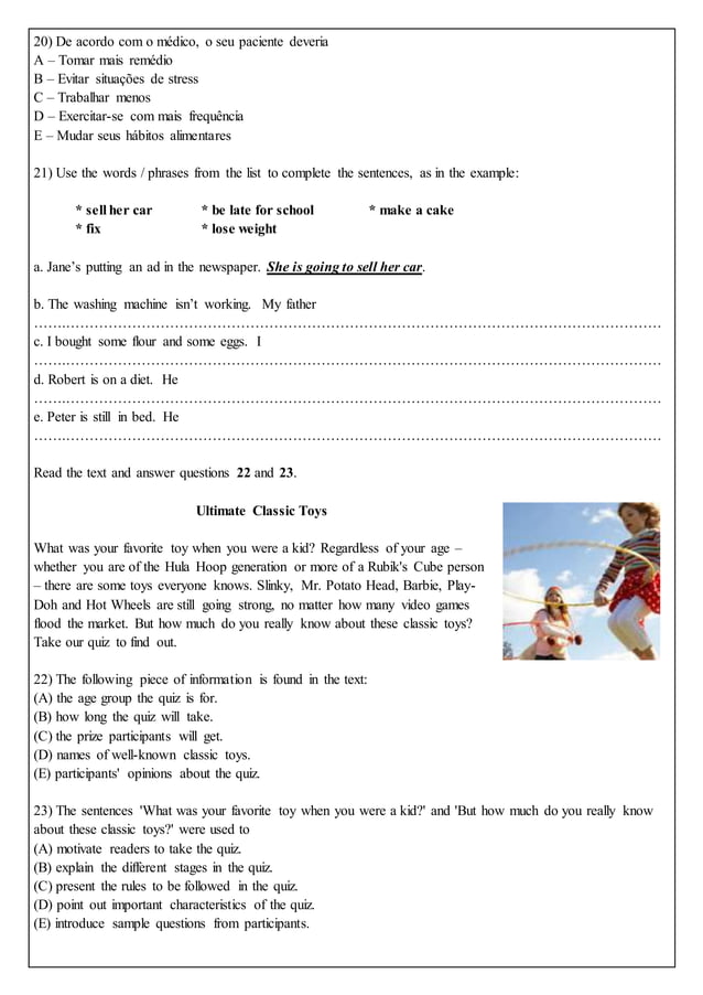 Prova ingles 1 ano | PDF