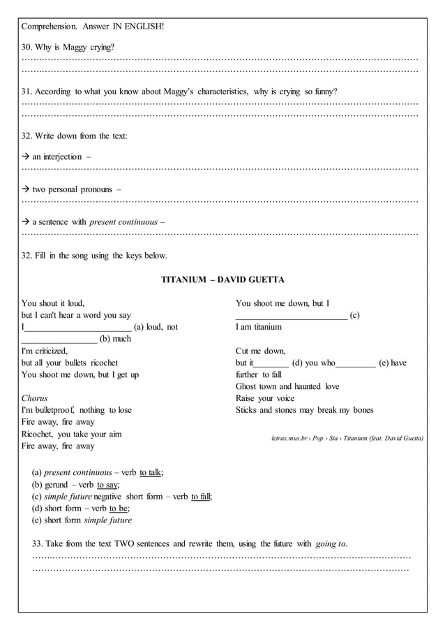 Prova ingles 1 ano | PDF