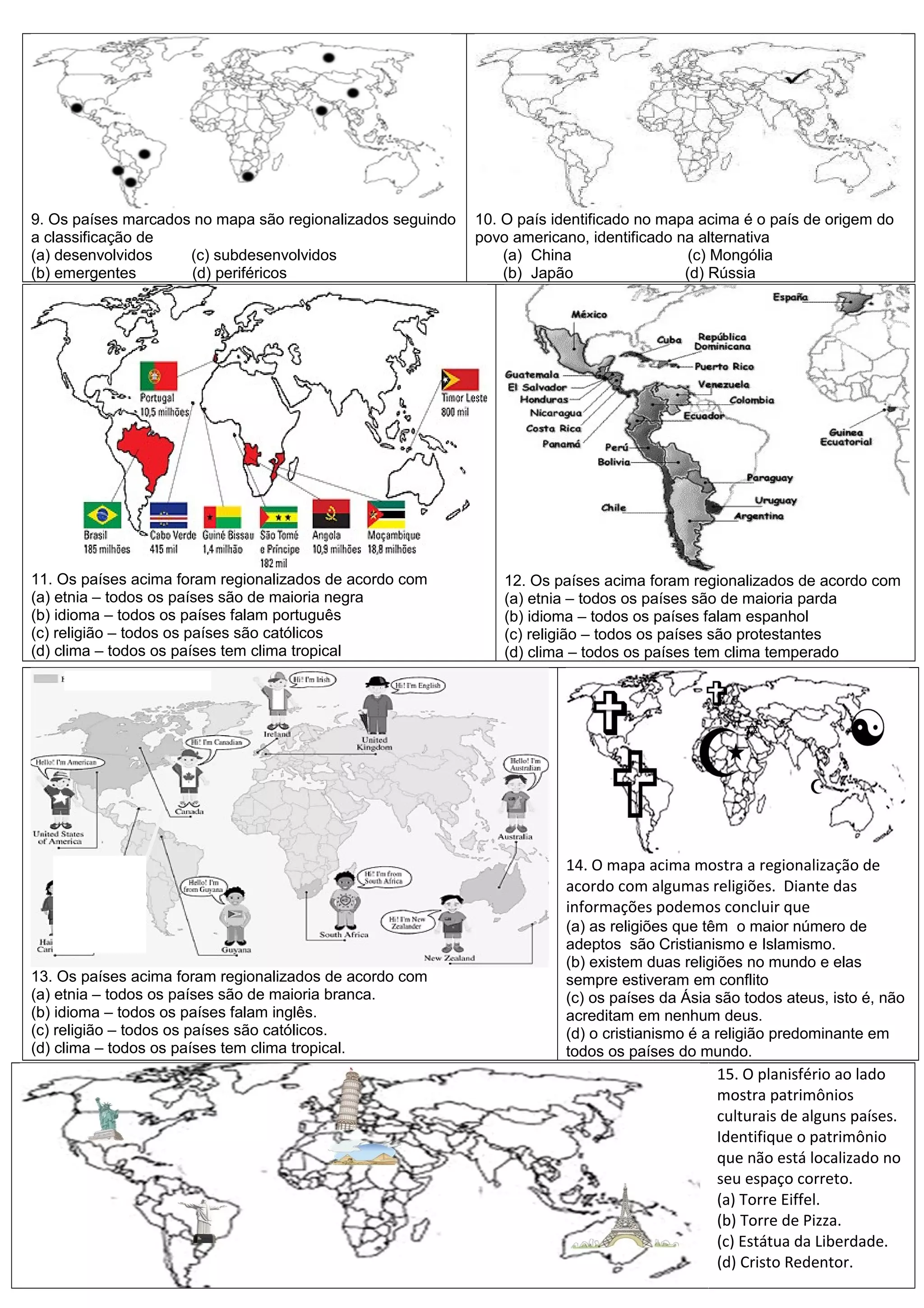 Prova mapas classificaçao dos paises | DOC