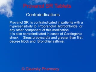 Provanol SR (Generic Propranolol Hydrochloride Sustained Release ...