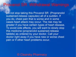 Provanol SR (Generic Propranolol Hydrochloride Sustained Release ...
