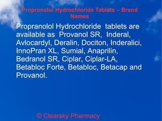 Provanol SR (Generic Propranolol Hydrochloride Sustained Release ...