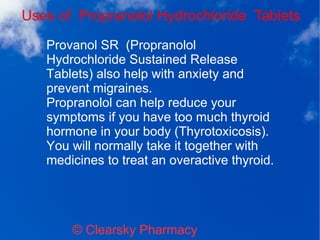 Provanol SR (Generic Propranolol Hydrochloride Sustained Release ...