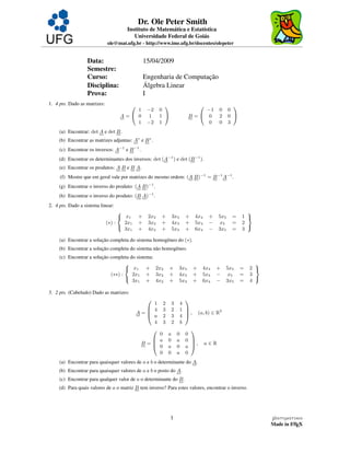 Provas Algebra Linear | PDF