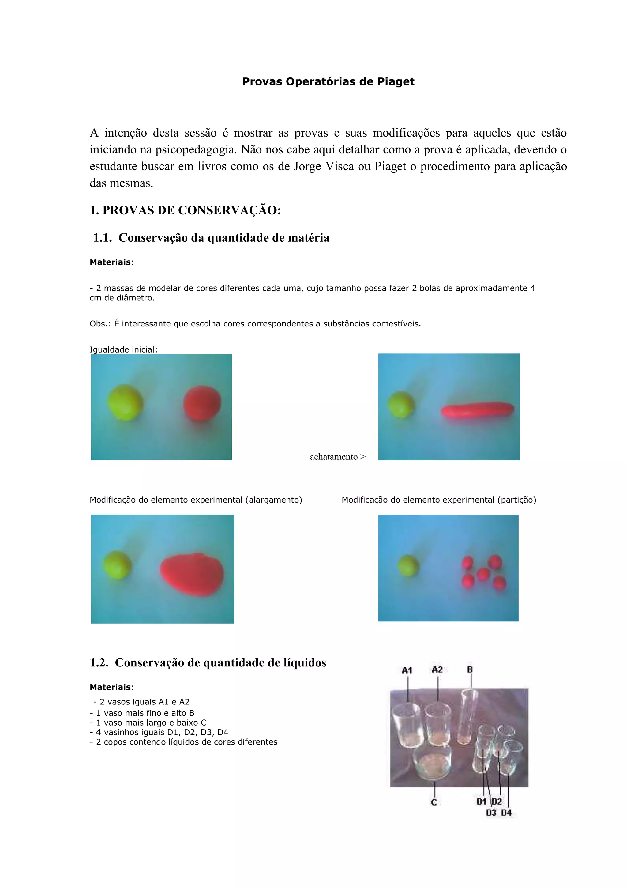 Provas Operatória De Piaget - RETOEDU