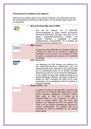 Proveedores de inteligencia de negocios | DOCX