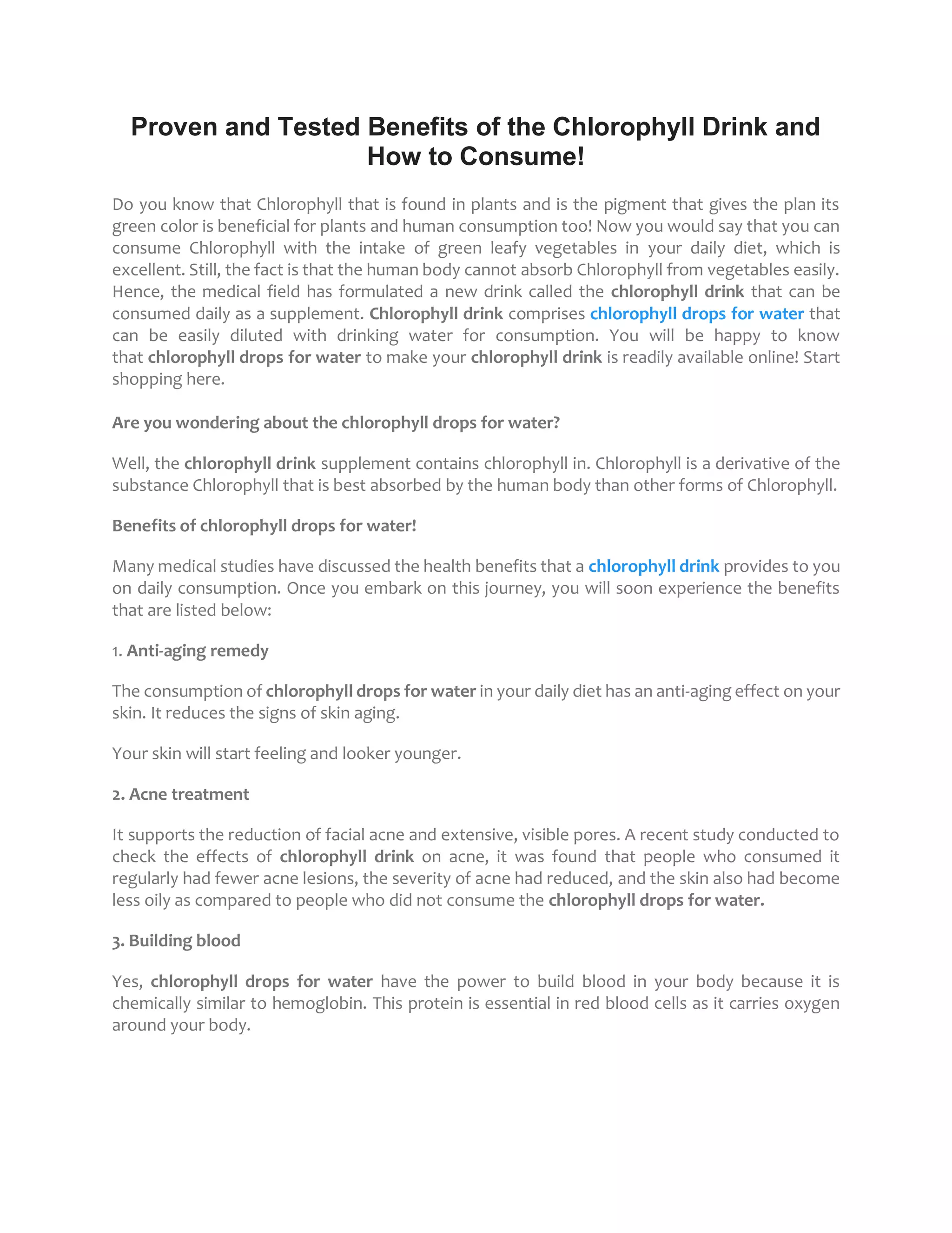 Proven and tested benefits of the chlorophyll drink and how to consume ...