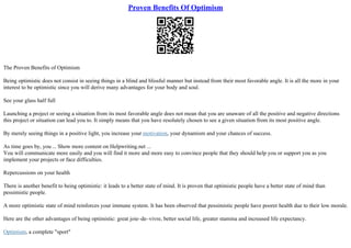 Proven Benefits Of Optimism | PPT