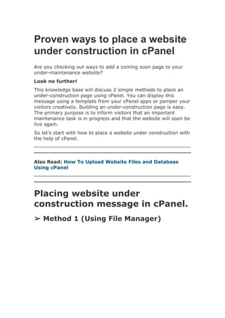 Proven ways to place a website under construction in cPanel.pdf