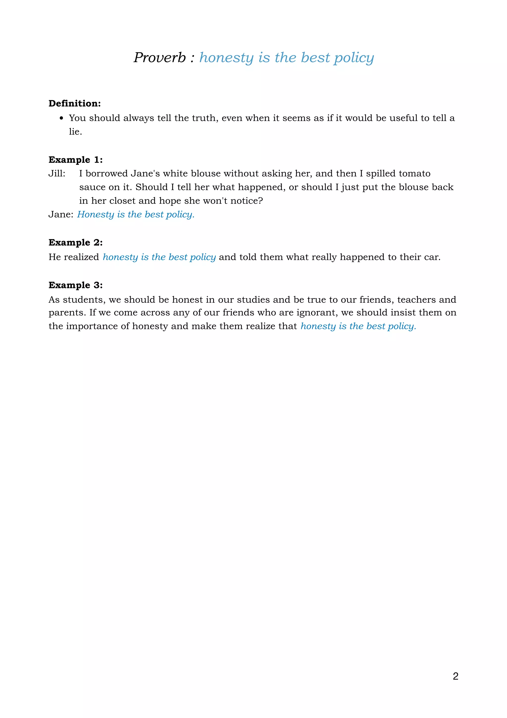 Proverbs and idioms (Short Stories) | PDF