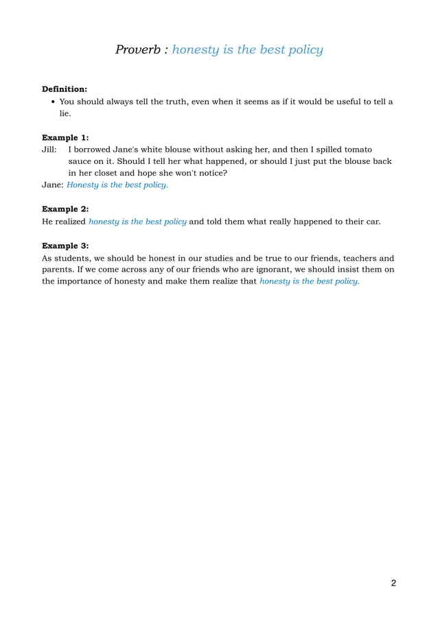 Proverbs and idioms (Short Stories) | PDF