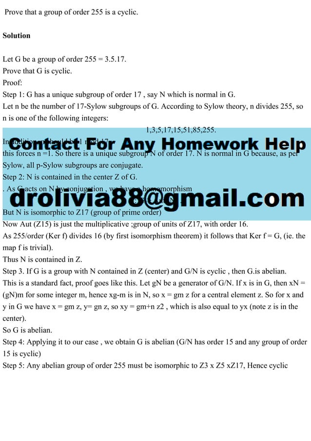 Prove that a group of order 255 is a cyclic.SolutionLet G be a .pdf