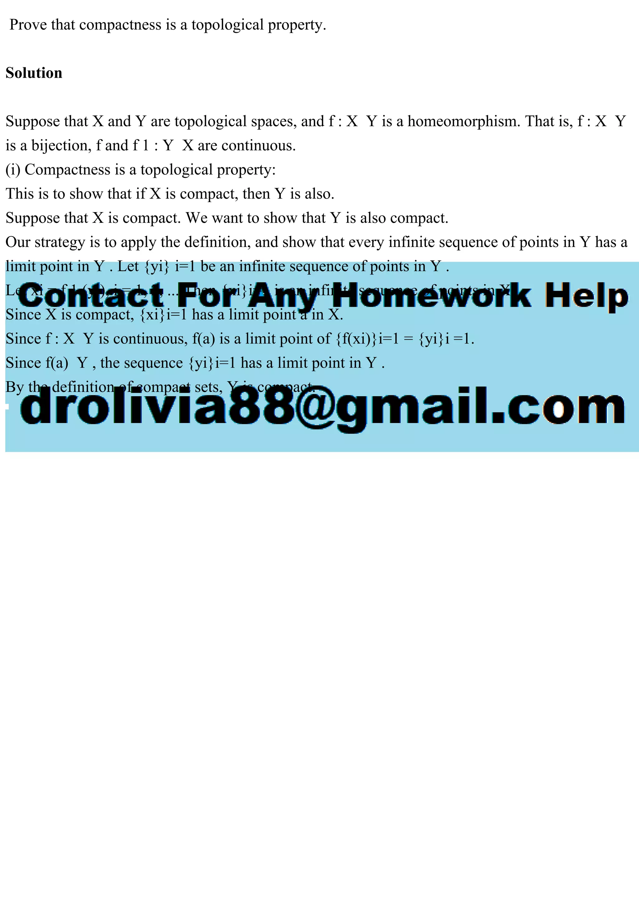 Prove that compactness is a topological property. SolutionSupp.pdf