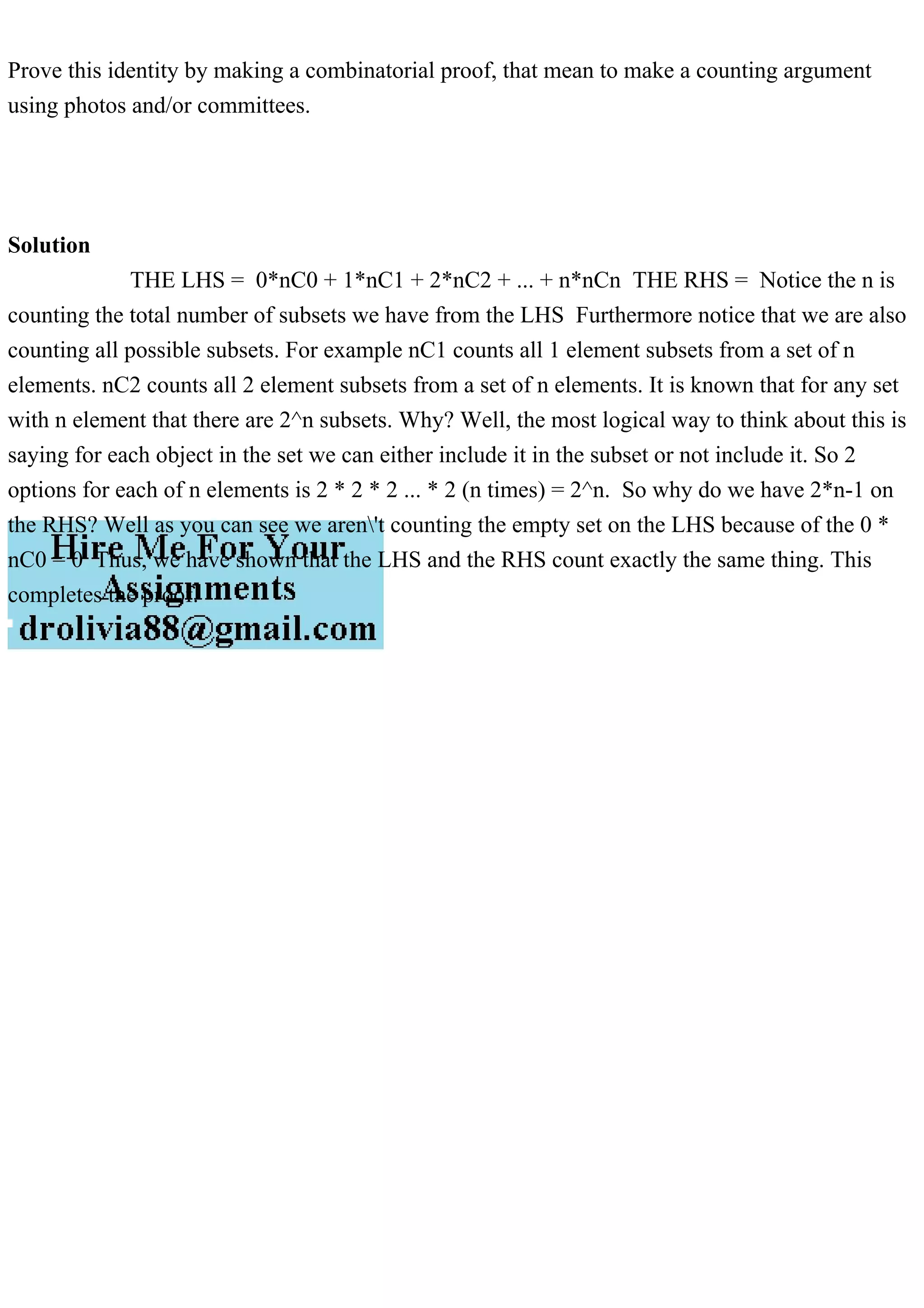 Prove this identity by making a combinatorial proof, that mean to ma.pdf