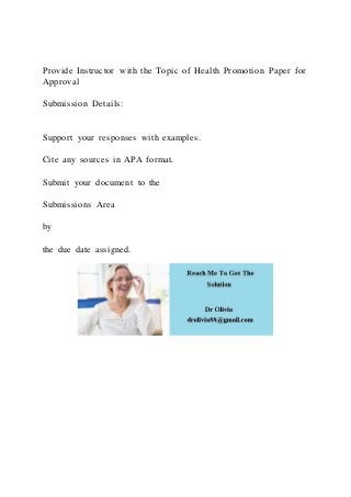 Provide Instructor with the Topic of Health Promotion Paper for Ap | DOCX