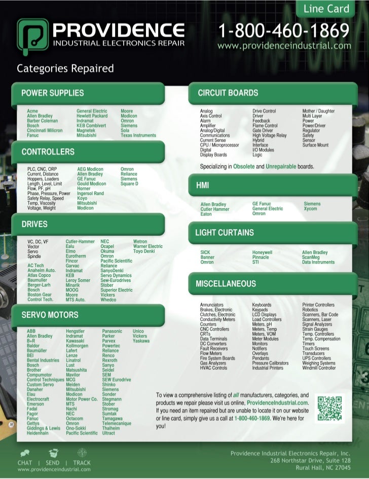 Providence Industrial Line Card providence-industrial-line-card