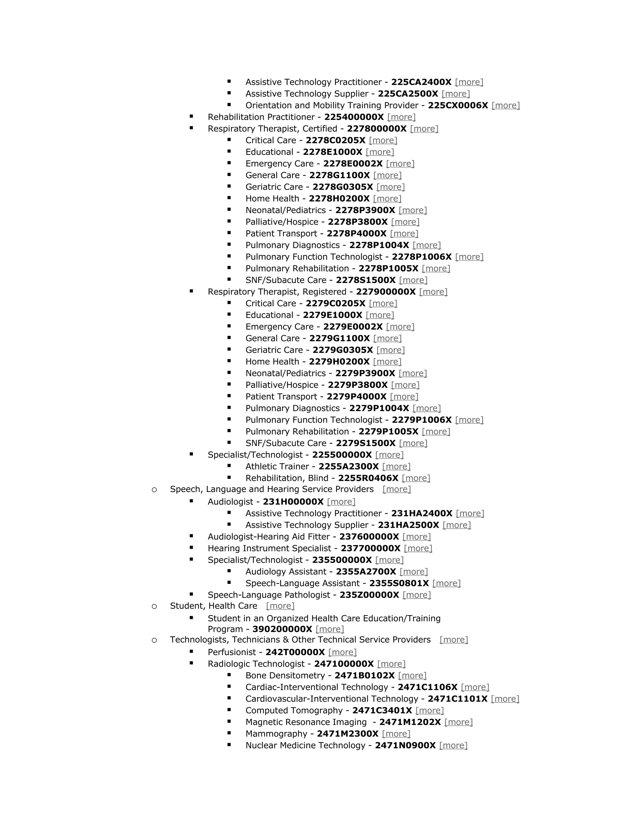 Provider Taxonomy Codes | PDF