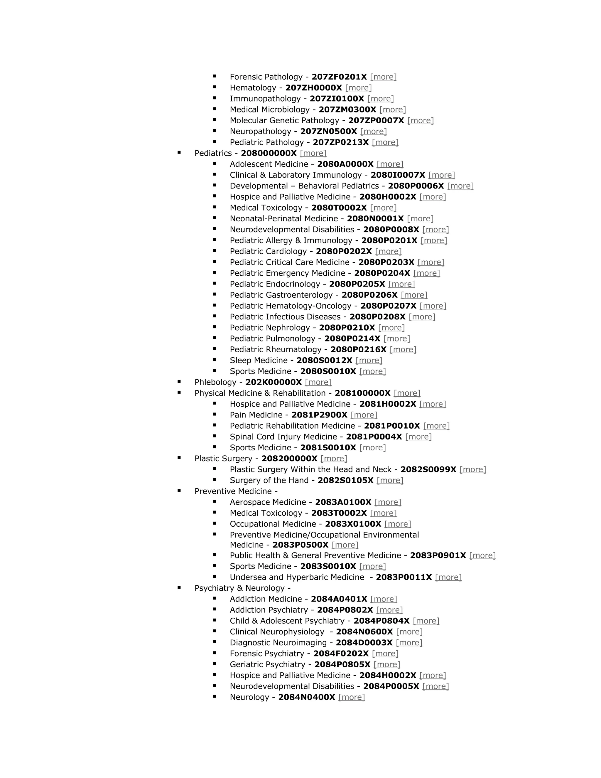 Provider Taxonomy Codes | PDF